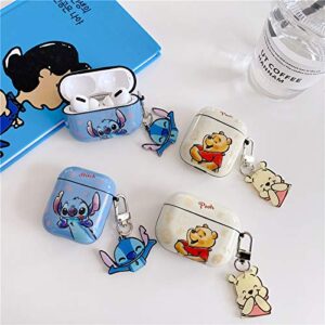 Soft TPU Blue Stitch Case with Charm and Keychain for Apple AirPods 1 2 1st 2nd Generation 2019 Model Funny Face Cute Lovely Adorable Kawaii Girls Kids Women