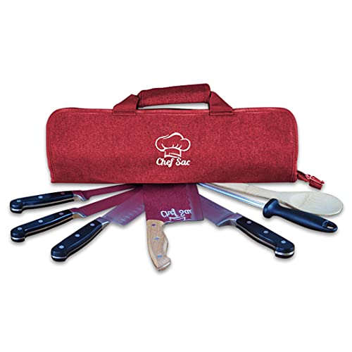 Chef Knife Roll Bag Travel Case | 8 Pockets for Knives & Tools | 2 Flaps with Cleaver & Mesh Pocket | Honing Rod Slot | Chef Knife Case for Professional & Students | Knives Not Included (Red)