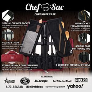 Chef Knife Roll Bag Travel Case | 8 Pockets for Knives & Tools | 2 Flaps with Cleaver & Mesh Pocket | Honing Rod Slot | Chef Knife Case for Professional & Students | Knives Not Included (Red)