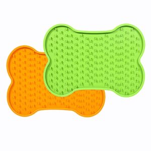 husuku dog lick pad, 2 pack dog food mat, bone-shaped dog treat mat, boredom and anxiety relief dog licking mats dog cat training perfect for yogurt, peanut butter