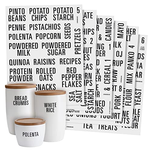 224 Pieces Pantry Labels for Kitchen Canisters, Preprinted Bold Black Font on Clear Stickers for Food Storage Containers and Jars (Water Resistant)