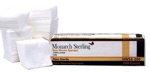 monarch sterling non-woven gauze sponges 2 inch x 2 inch 4 ply non-sterile multi-purpose for first-aid, wound care, dental or esthetic gauze - 200 per pack