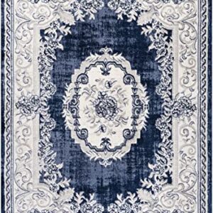 JONATHAN Y MDP401A-4 Rosalia Cottage Medallion Indoor Area-Rug Vintage Bohemian Easy-Cleaning Bedroom Kitchen Living Room Non Shedding, 4 ft x 6 ft, Ivory/Navy