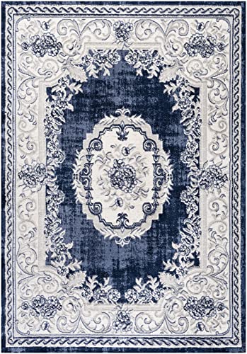 JONATHAN Y MDP401A-4 Rosalia Cottage Medallion Indoor Area-Rug Vintage Bohemian Easy-Cleaning Bedroom Kitchen Living Room Non Shedding, 4 ft x 6 ft, Ivory/Navy