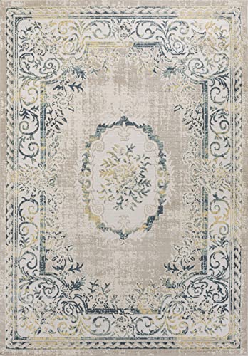 JONATHAN Y MDP401A-4 Rosalia Cottage Medallion Indoor Area-Rug Vintage Bohemian Easy-Cleaning Bedroom Kitchen Living Room Non Shedding, 4 ft x 6 ft, Ivory/Navy