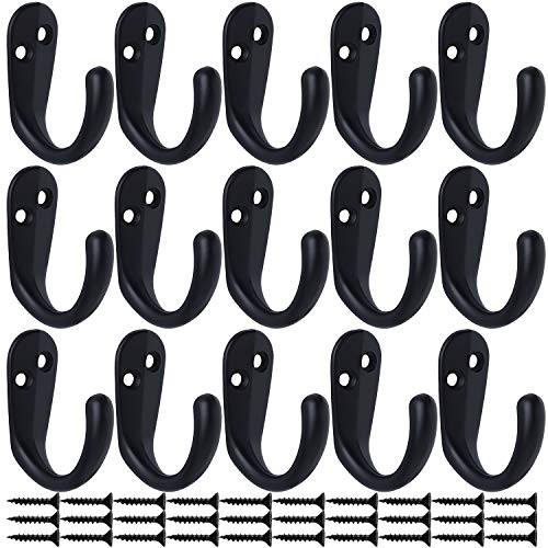 IBosins 15PCS Coat Hooks Wall Mounted Single Prong Robe Hook for Hanging Towel Hooks with 30 Screws for Bags, Hat, Cap, Scarf, Cup (Black)