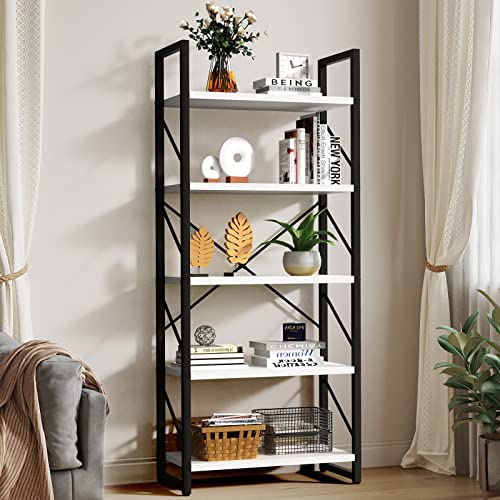 YITAHOME 5 Tiers Bookshelf, Classically Modern Bookshelf, Book Rack, Storage Rack Shelves in Living Room/Home/Office, Books Holder Organizer for Books/Movies - White