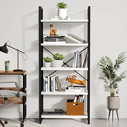 YITAHOME 5 Tiers Bookshelf, Classically Modern Bookshelf, Book Rack, Storage Rack Shelves in Living Room/Home/Office, Books Holder Organizer for Books/Movies - White