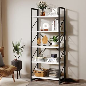 YITAHOME 5 Tiers Bookshelf, Classically Modern Bookshelf, Book Rack, Storage Rack Shelves in Living Room/Home/Office, Books Holder Organizer for Books/Movies - White