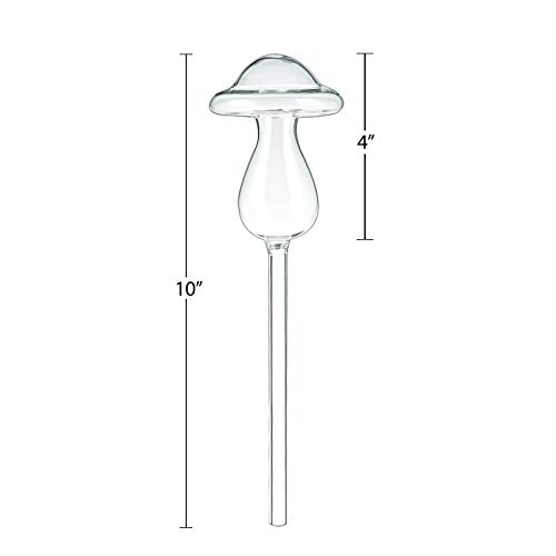 Kingbuy Self Watering Globes Plant Waterer Device Mushroom Shape Hand Blown Clear Glass Bulb for Indoor Outdoor Plants, 4 Pack