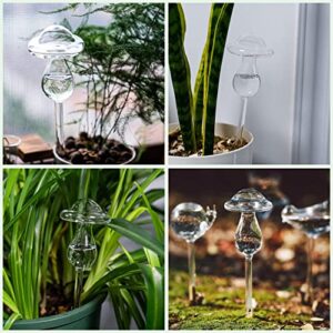 Kingbuy Self Watering Globes Plant Waterer Device Mushroom Shape Hand Blown Clear Glass Bulb for Indoor Outdoor Plants, 4 Pack