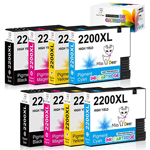 Miss Deer Compatible PGI-2200XL Pigment Ink Cartridges Work with Maxify MB5020 MB5320 MB5120 iB4120 and iB4020 Printers (2 Pigment Black, 2 Cyan, 2 Magenta, 2 Yellow) 8-Pack