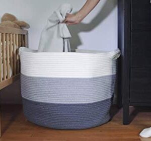 Nunus Home, Jumbo Woven Cotton Rope Basket (22"x22"x16") Blanket Basket, Blanket storage, Large Baskets for Blankets, Blanket Basket Living Room, Storage basket, Baskets for Organizing, Grey 3 shades