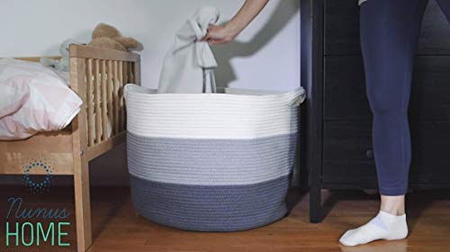 Nunus Home, Jumbo Woven Cotton Rope Basket (22"x22"x16") Blanket Basket, Blanket storage, Large Baskets for Blankets, Blanket Basket Living Room, Storage basket, Baskets for Organizing, Grey 3 shades