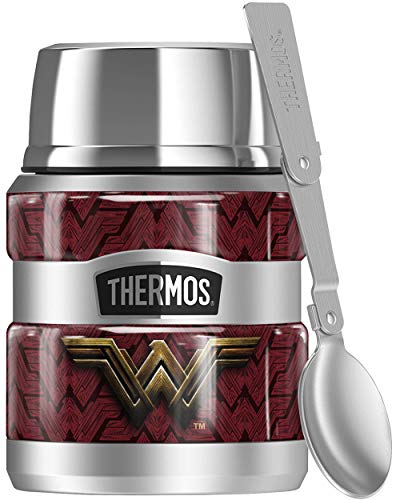 THERMOS Justice League Movie Wonder Woman Logo, STAINLESS KING Stainless Steel Food Jar with Folding Spoon, Vacuum insulated & Double Wall, 16oz