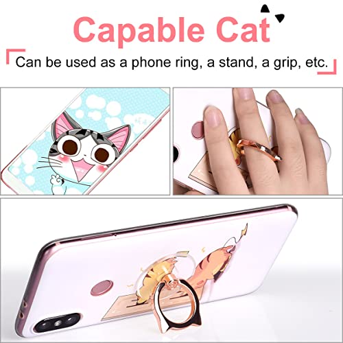 Cat Phone Ring Holder - EI Sonador Clear Cell Phone Ring Holder Transparent Stand Finger Grip (1 Silver + 1 Rose Gold Cat)