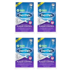 dentek cross flosser plaque control floss picks, x-shaped floss, 75 count, (pack of 4)