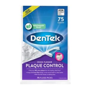 DenTek Cross Flosser Plaque Control Floss Picks, X-Shaped Floss, 75 Count, (Pack of 4)