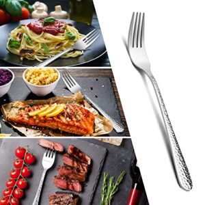 E-far 12-Piece Stainless Steel Hammered Dinner Forks Set, Salad Flatware Forks Use for Home, Kitchen, Restaurant, Round Edge & Mirror Polished, Dishwasher safe - 7.9 Inches