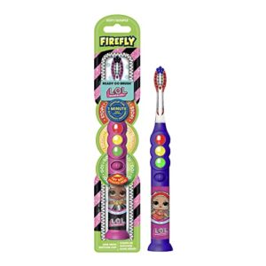 firefly ready go light up timer toothbrush, l.o.l. surprise!, premium soft bristles, 1 minute timer, less mess suction cup, battery included, easy storage, dentist recommended, ages 3+, 1 pack