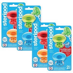 steripod clip-on toothbrush protector exclusive multi color, 2 count (pack of 4)