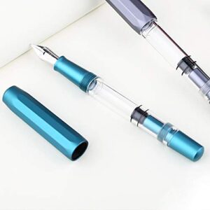 czxwyst T1 Piston Metal Fountain Pen Large-Capacity Ink Pen Original Box (Blue, Fine Nib 0.6mm)