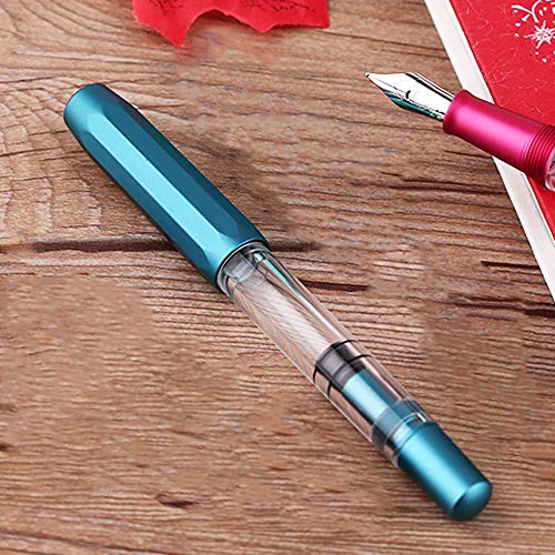 czxwyst T1 Piston Metal Fountain Pen Large-Capacity Ink Pen Original Box (Blue, Fine Nib 0.6mm)