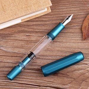 czxwyst T1 Piston Metal Fountain Pen Large-Capacity Ink Pen Original Box (Blue, Fine Nib 0.6mm)