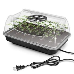 ipower heating seed starter germination kit seedling propagation tray with heater and 5in vented humidity dome, 1-pack, black&transparent