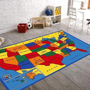 CR Kids/Baby Room/Daycare/Classroom/Playroom Educational Area Rug USA United States Map Oceans Fifty States Area Rug Mat for Living Dining Dorm Room Bedroom Home (5 Feet X 7 Feet)