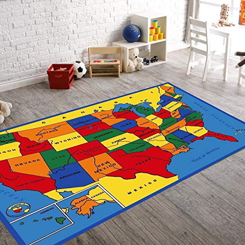 CR Kids/Baby Room/Daycare/Classroom/Playroom Educational Area Rug USA United States Map Oceans Fifty States Area Rug Mat for Living Dining Dorm Room Bedroom Home (5 Feet X 7 Feet)