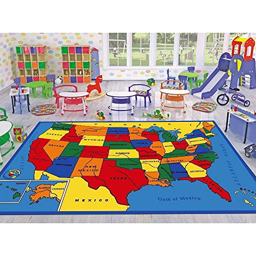 CR Kids/Baby Room/Daycare/Classroom/Playroom Educational Area Rug USA United States Map Oceans Fifty States Area Rug Mat for Living Dining Dorm Room Bedroom Home (5 Feet X 7 Feet)