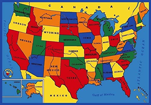 CR Kids/Baby Room/Daycare/Classroom/Playroom Educational Area Rug USA United States Map Oceans Fifty States Area Rug Mat for Living Dining Dorm Room Bedroom Home (5 Feet X 7 Feet)