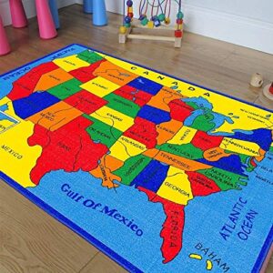 CR Kids/Baby Room/Daycare/Classroom/Playroom Educational Area Rug USA United States Map Oceans Fifty States Area Rug Mat for Living Dining Dorm Room Bedroom Home (5 Feet X 7 Feet)