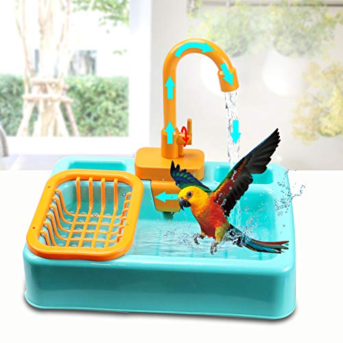 SGQCAR Pet Parrots Bathtub Pretend Play Kitchen Sink Toy Electric Dishwasher Playing Toy Parrot Bathtub with Faucet Bird Bathing Box Bird Feeder Bird Bathroom Toys Green