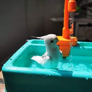 SGQCAR Pet Parrots Bathtub Pretend Play Kitchen Sink Toy Electric Dishwasher Playing Toy Parrot Bathtub with Faucet Bird Bathing Box Bird Feeder Bird Bathroom Toys Green