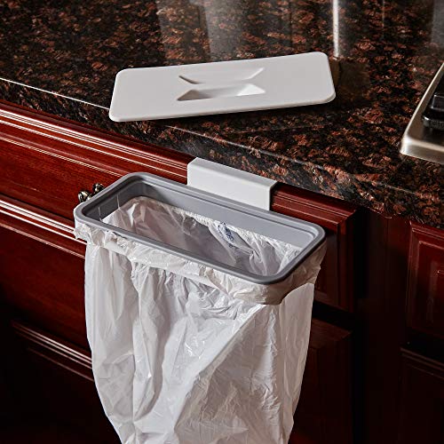 T-Roy Products Hanging & Folding Trash Can - White - Kitchen, Garage, Dorm, Bathroom - Collapsible Garbage Bin - Outdoor Compost - Hanging Cabinet - Plastic - Space Saver