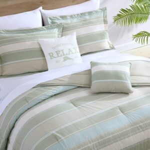 Tommy Bahama - King Comforter Set, Reversible Cotton Bedding with Matching Shams & Bonus Throw Pillows, All Season Home Decor (Serenity Green, King)