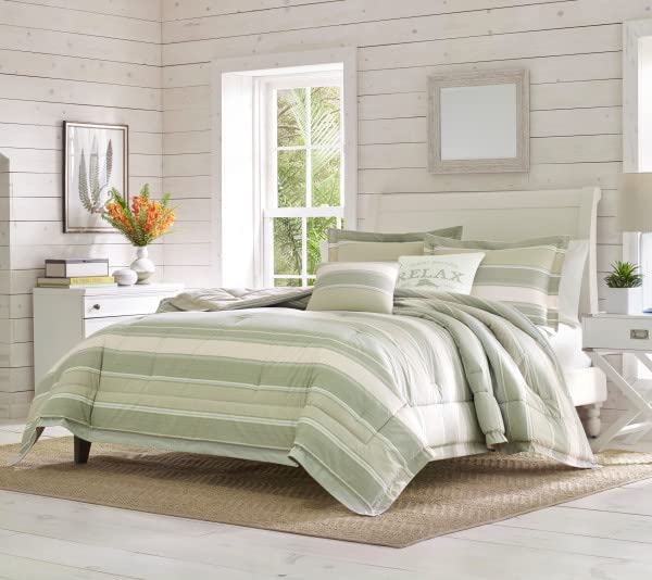 Tommy Bahama - King Comforter Set, Reversible Cotton Bedding with Matching Shams & Bonus Throw Pillows, All Season Home Decor (Serenity Green, King)