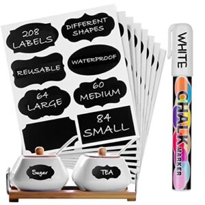 208pcs chalkboard labels stickers, waterproof removable erasable decorative premium label sticker with chalk marker for pantry,bottles,mason jars,containers,organize your kitchen&office