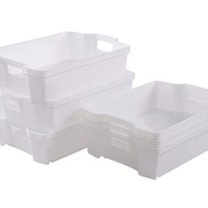 Neadas White Stacking Storage Basket Tray, Plastic Shallow Basket, 6 Packs