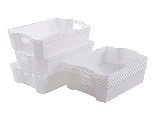 Neadas White Stacking Storage Basket Tray, Plastic Shallow Basket, 6 Packs