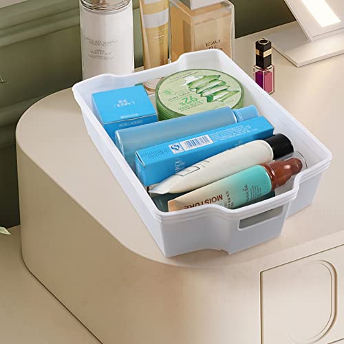 Neadas White Stacking Storage Basket Tray, Plastic Shallow Basket, 6 Packs