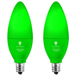 2 pack bluex led candle green light bulb - 4w (40watt equivalent) - e12 base green led green bulb, party decoration, porch, home lighting, holiday lighting, chandelier light bulbs, candelabra bulbs