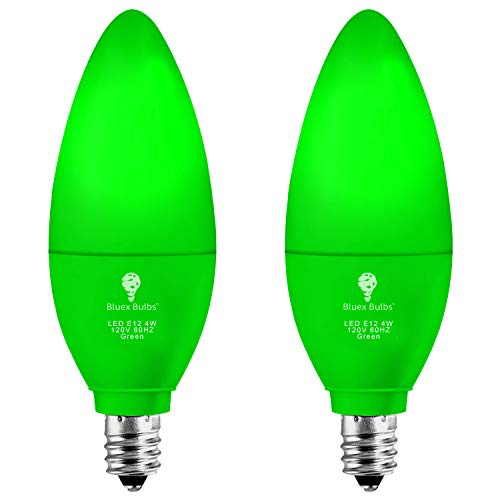 2 Pack BlueX LED Candle Green Light Bulb - 4W (40Watt Equivalent) - E12 Base Green LED Green Bulb, Party Decoration, Porch, Home Lighting, Holiday Lighting, Chandelier Light Bulbs, Candelabra Bulbs