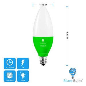 2 Pack BlueX LED Candle Green Light Bulb - 4W (40Watt Equivalent) - E12 Base Green LED Green Bulb, Party Decoration, Porch, Home Lighting, Holiday Lighting, Chandelier Light Bulbs, Candelabra Bulbs