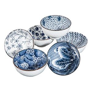 swuut japanese style ceramic cereal bowls,10 ounces salad,soup,rice bowl set,blue and white (4.5 inch)