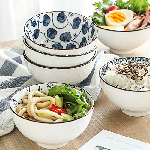 Swuut Japanese Style Ceramic Cereal Bowls,10 Ounces Salad,Soup,Rice Bowl Set,Blue and White (4.5 inch)