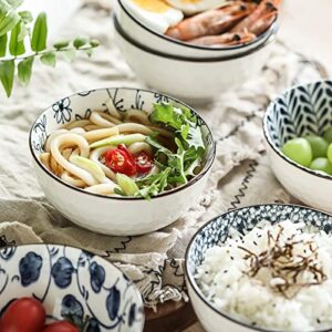 Swuut Japanese Style Ceramic Cereal Bowls,10 Ounces Salad,Soup,Rice Bowl Set,Blue and White (4.5 inch)