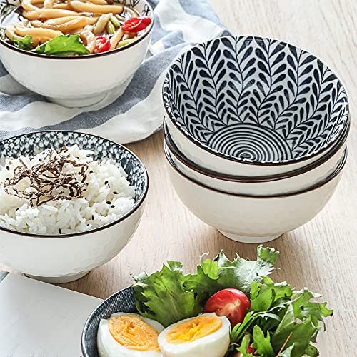 Swuut Japanese Style Ceramic Cereal Bowls,10 Ounces Salad,Soup,Rice Bowl Set,Blue and White (4.5 inch)